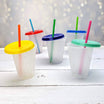 Set of 5 Confetti Color Changing Kids Cups with Colored Lids and Straw ...